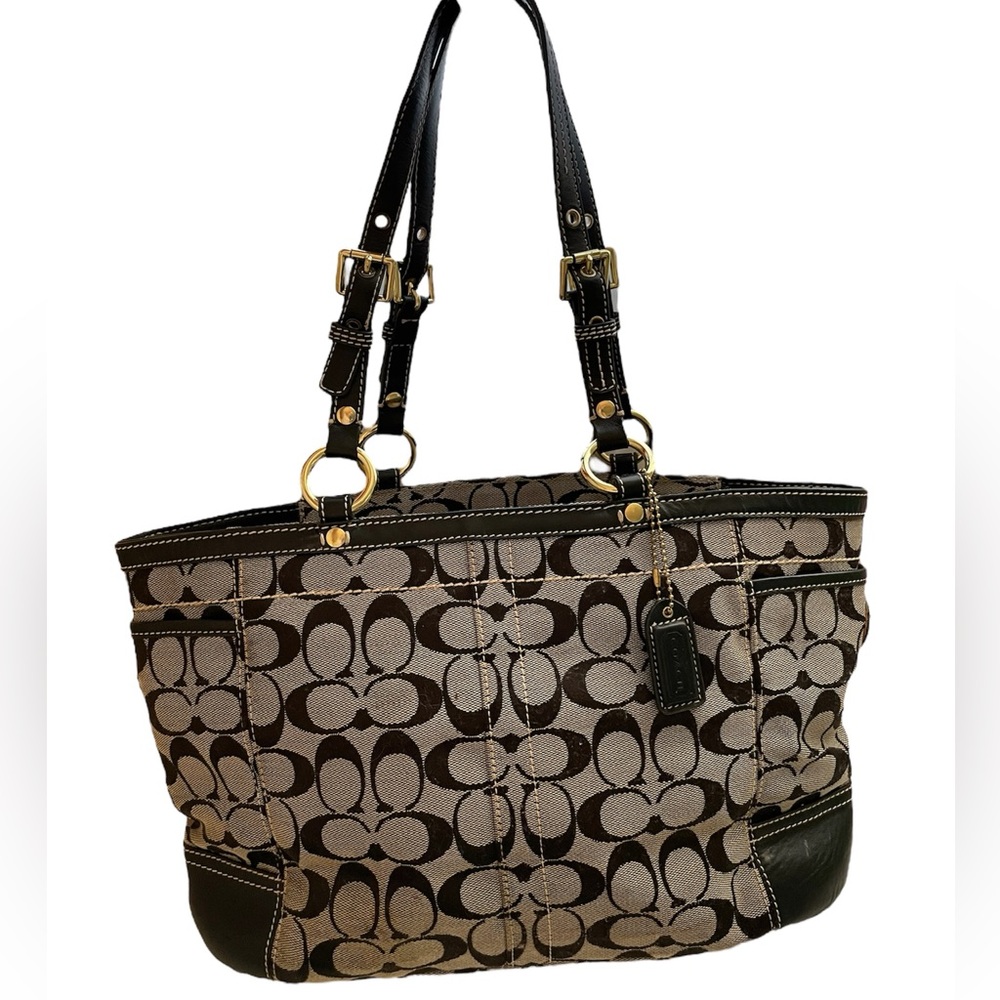 Coach Monogram Poppy Black And Tan Signature Tote Bag - Gem